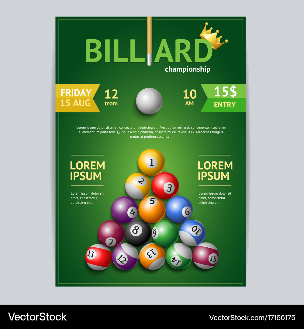 Billiard tournament poster card template Vector Image