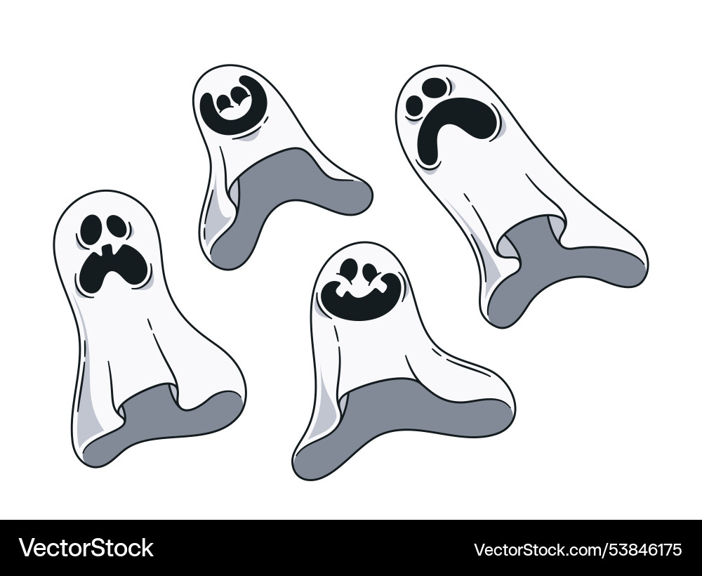 Four cartoon ghosts with various facial Royalty Free Vector