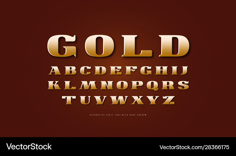 Golden colored serif font in retro style Vector Image