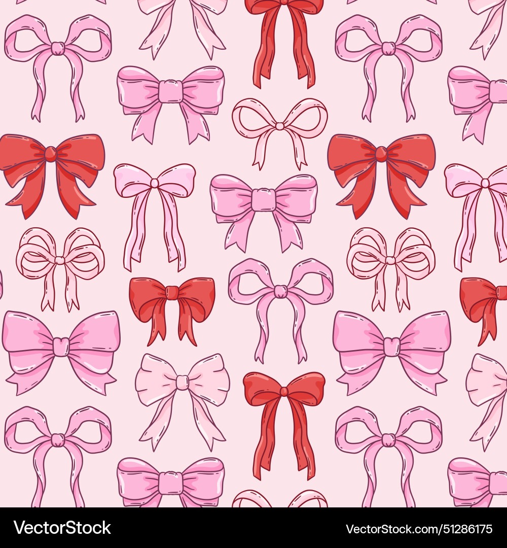 Pink Bows & Ribbons Seamless Pattern Vector Image