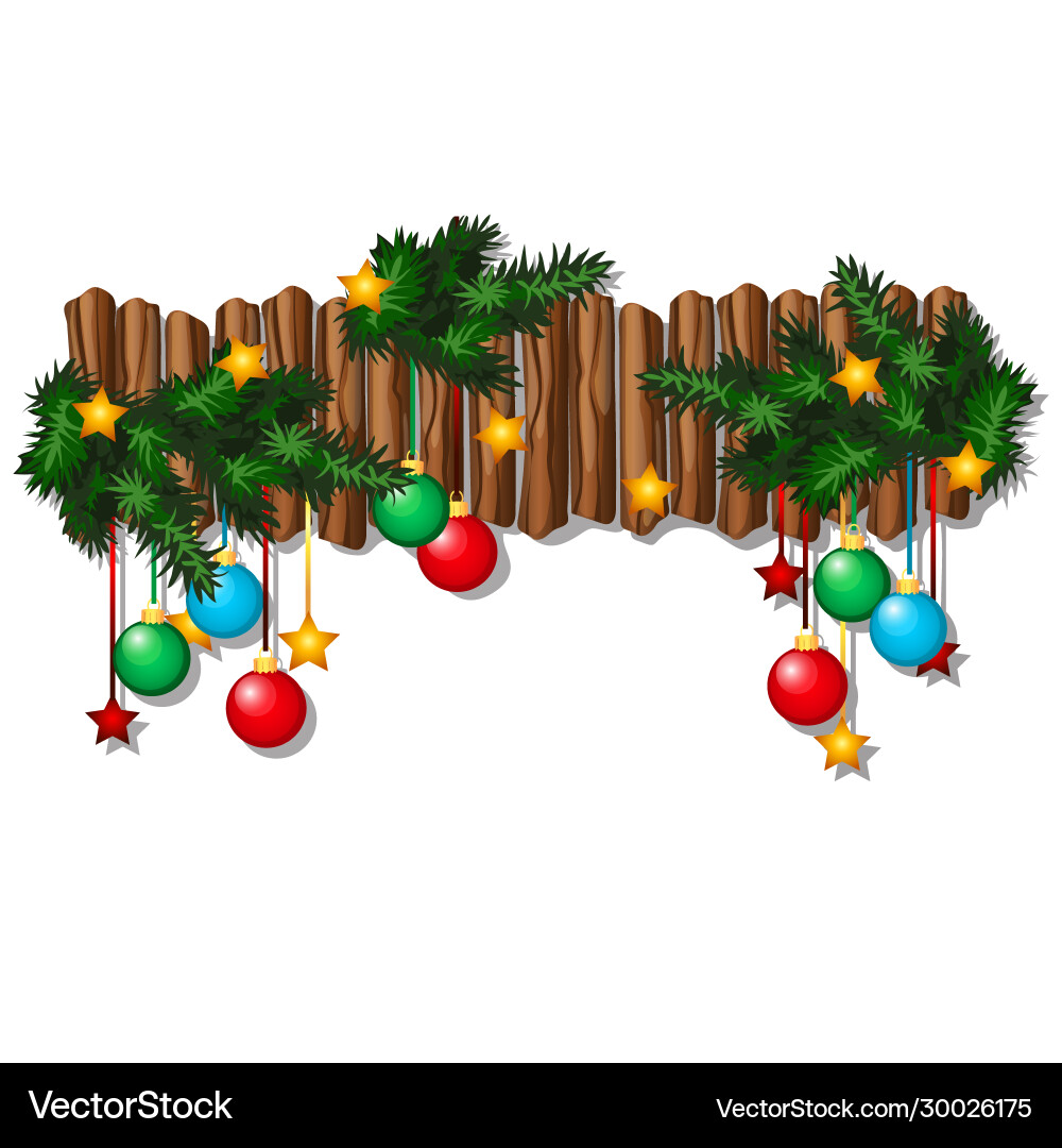 Wall christmas decor with dangling baubles fir Vector Image