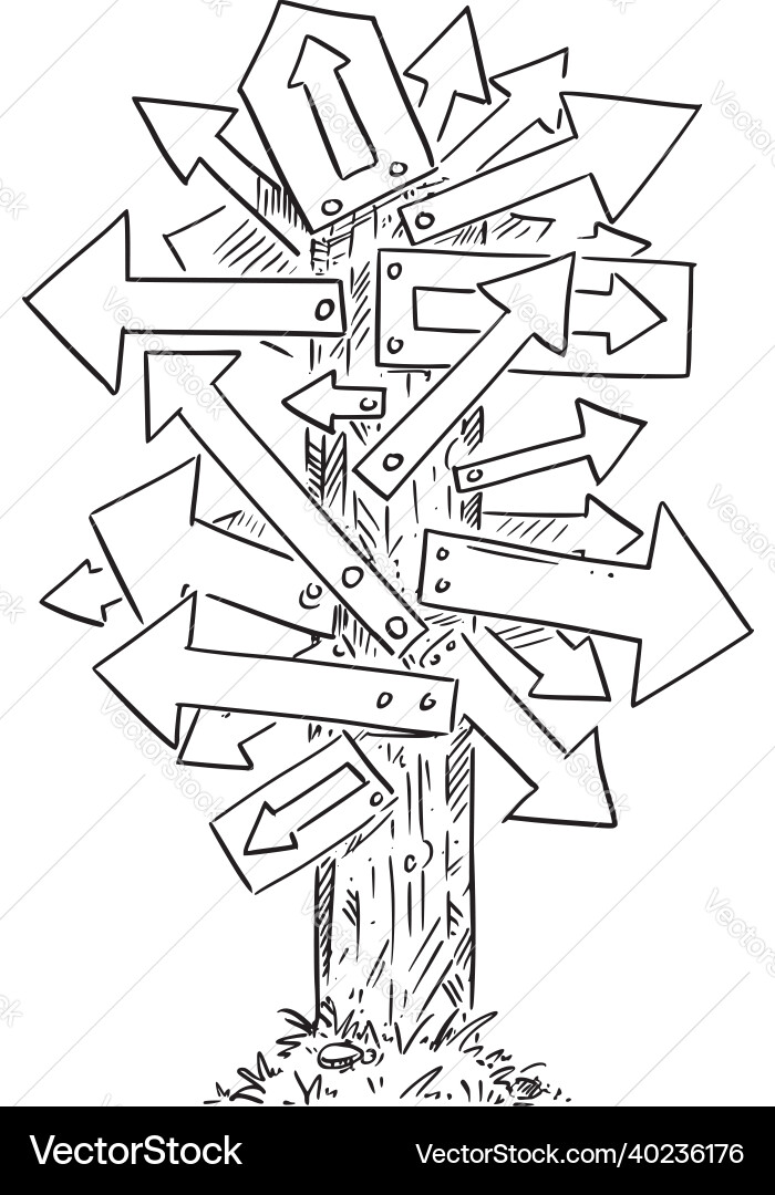 Confusing signpost with many arrows decide Vector Image