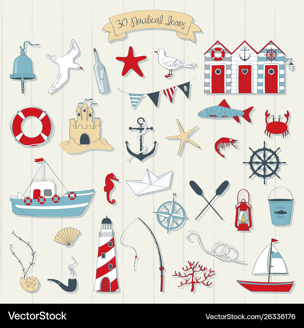 Cute nautical set Royalty Free Vector Image - VectorStock