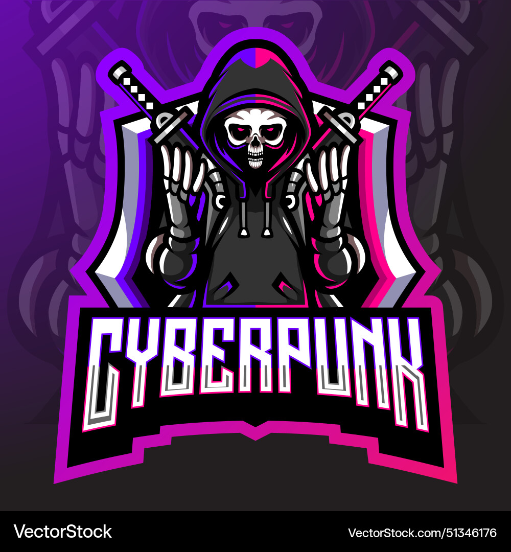 Cyber punk mascot esport logo design Royalty Free Vector