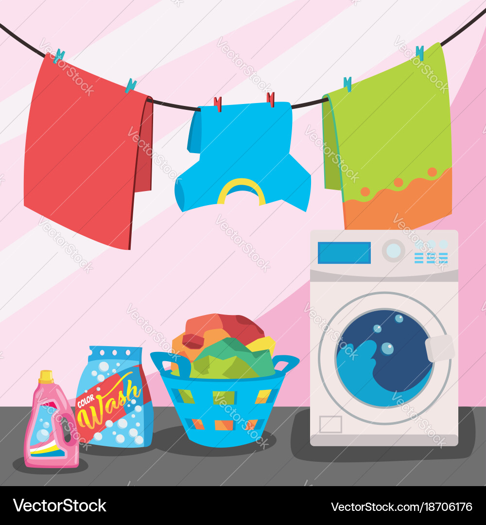 Laundry Service Flat Cartoon Royalty Free Vector Image