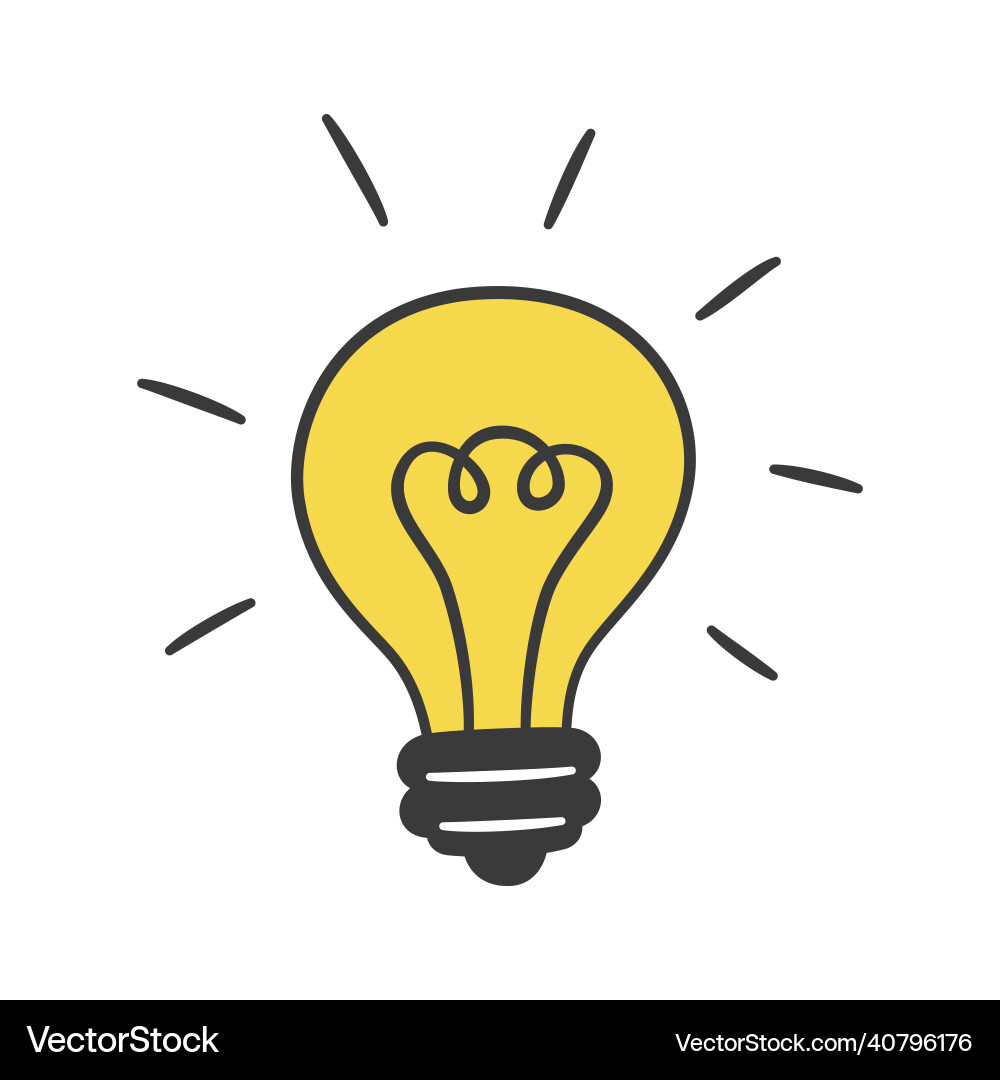 Light bulb icon in doodle style idea symbol Vector Image