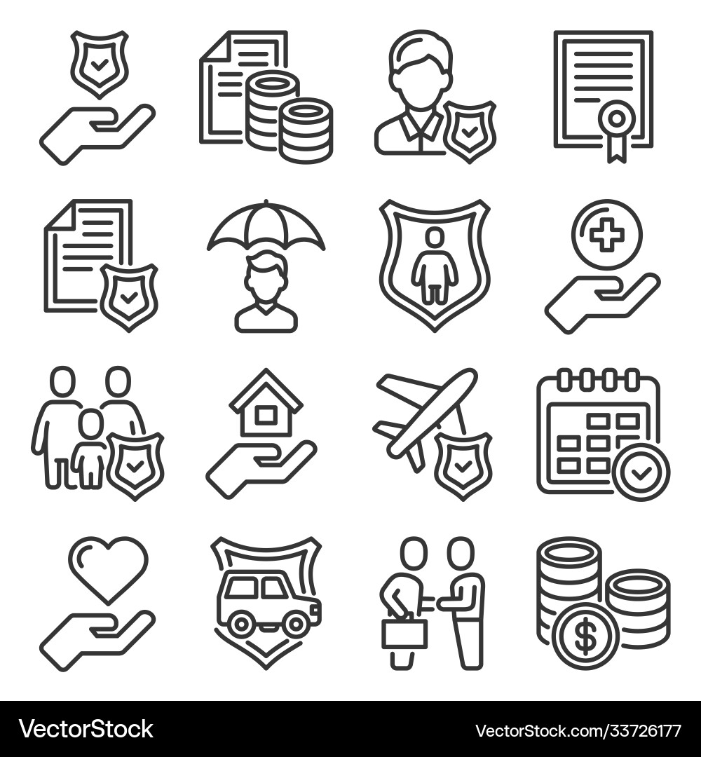 Accident insurance icons set on white background Vector Image