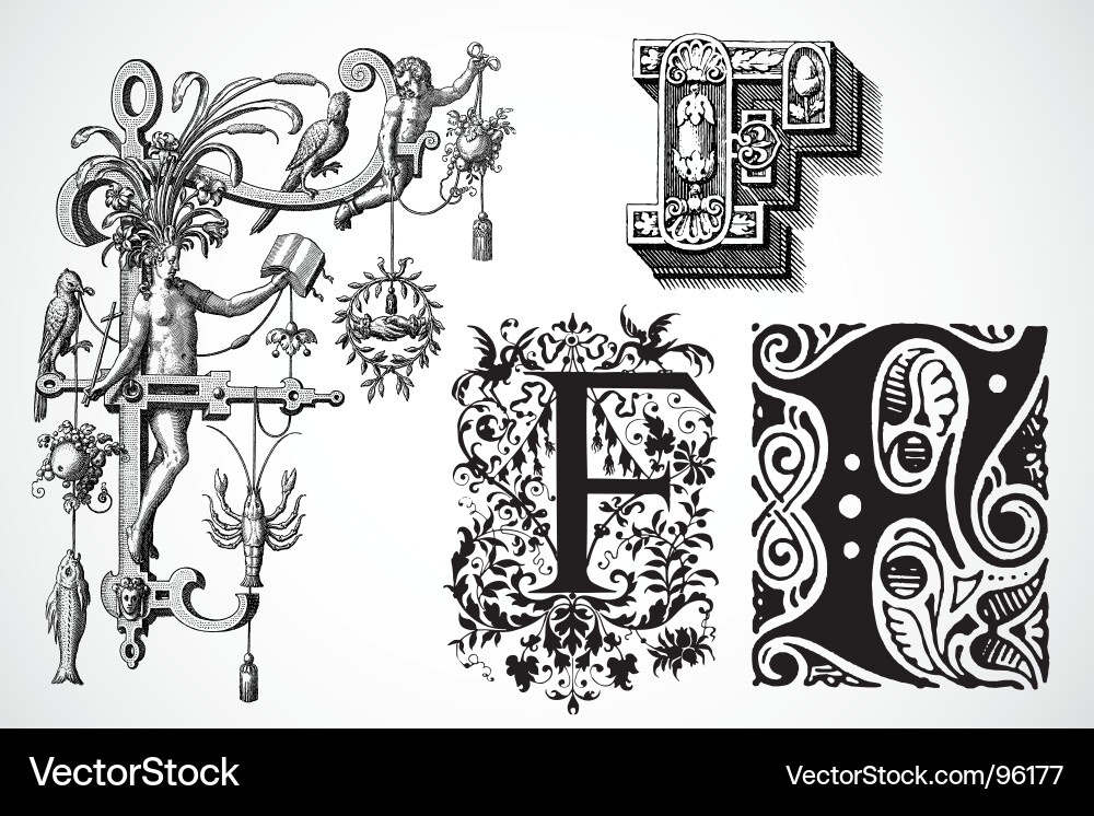 Antique Woodcut Alphabet Royalty Free Vector Image