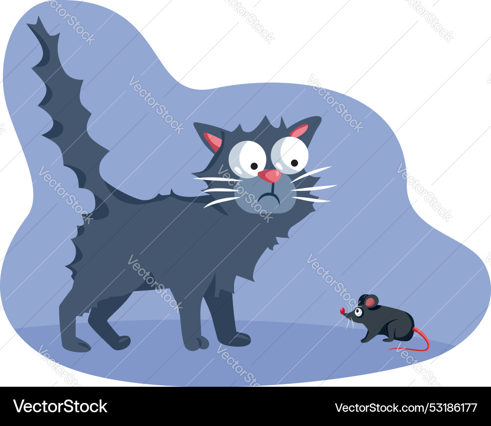 Funny cat scared of a mouse cartoon Royalty Free Vector