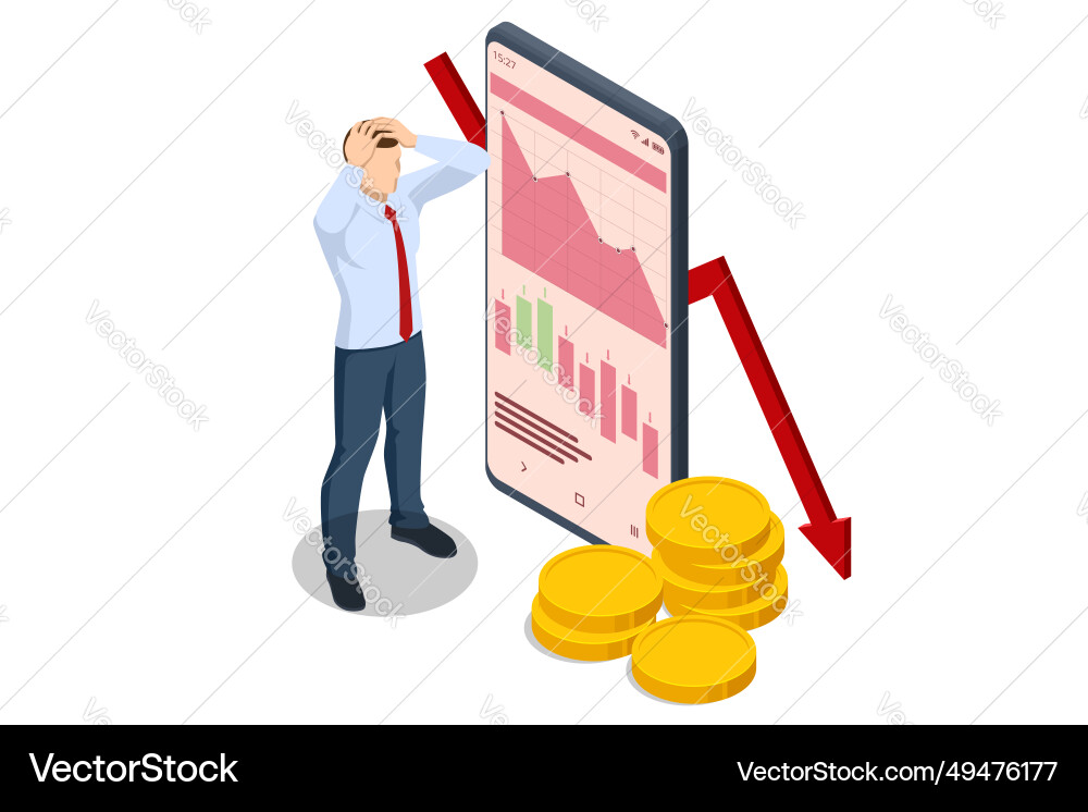 Isometric Decreasing Trend Showing Unsuccessful Vector Image