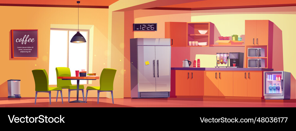 Office kitchen and break room interior Royalty Free Vector