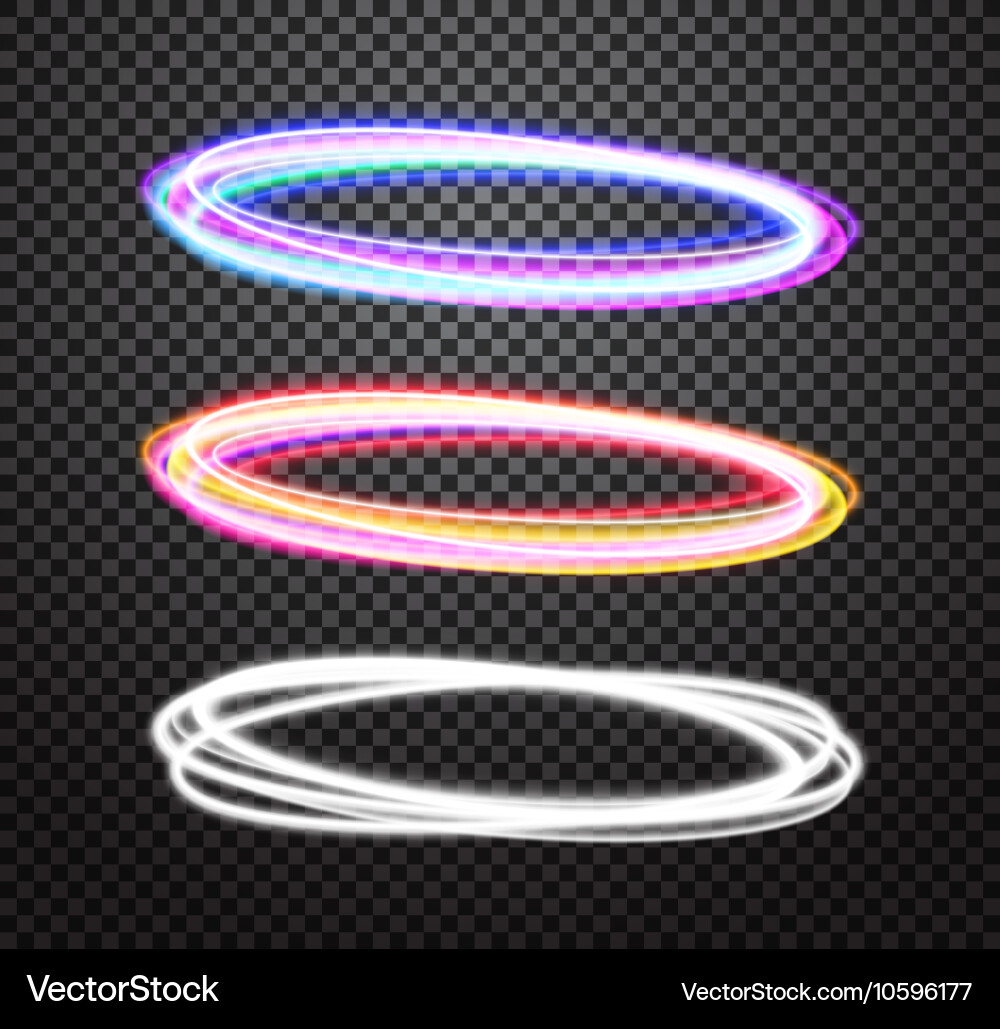 Round neon light trail special effects set Vector Image