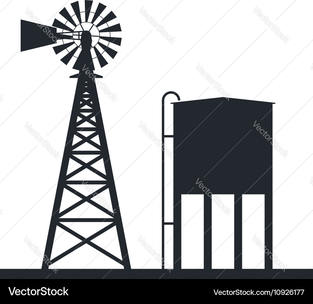 Rural Windmill and Water Storage Royalty Free Vector Image