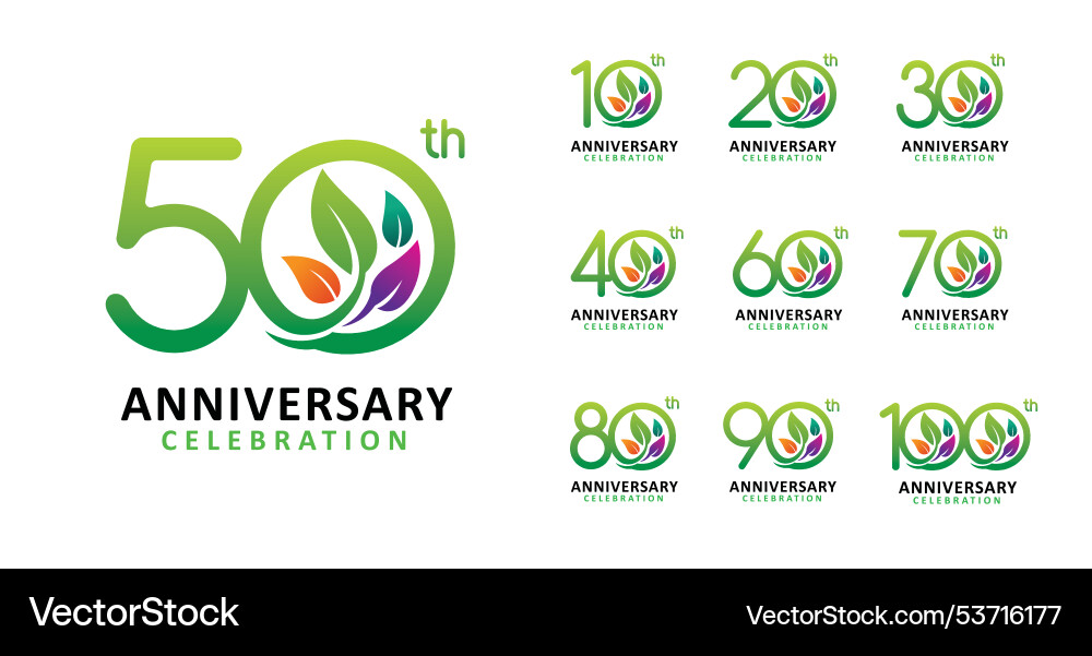 Set of anniversary design nature leaf number Vector Image