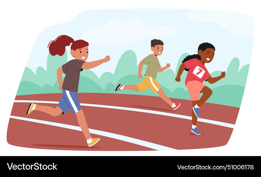 Children characters race joyfully on the stadium Vector Image