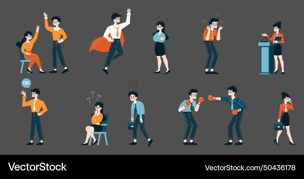 Office dynamics set diverse workplace actions Vector Image