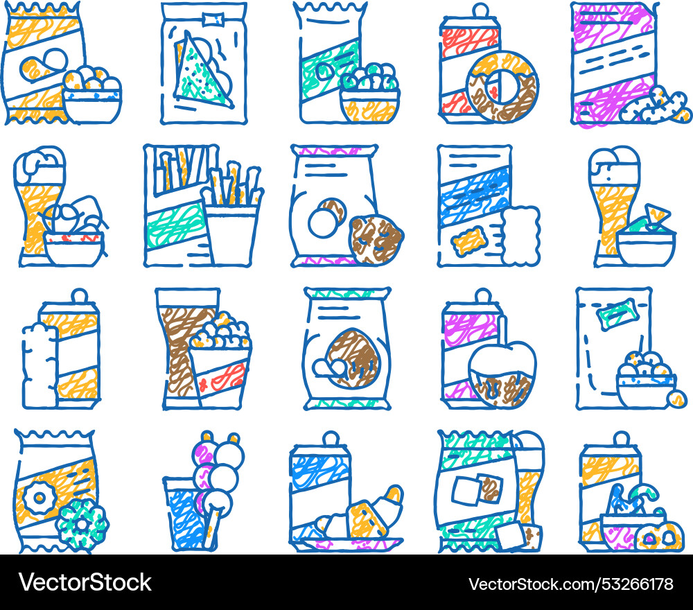 Snacks food and drink icon hand drawn Royalty Free Vector