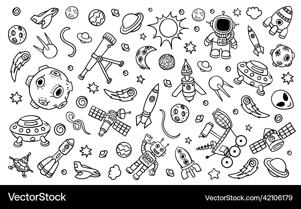Doodle cosmos space universe design elements Vector Image