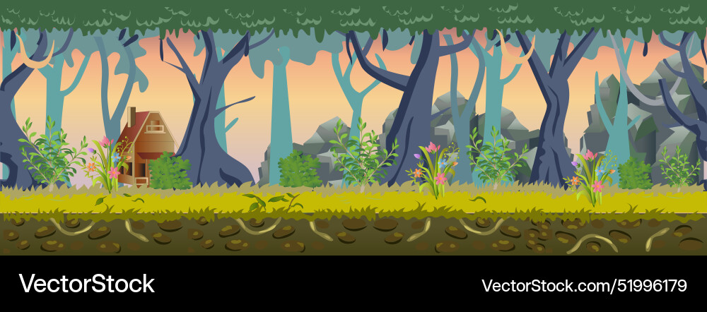 Forest game background and environment Royalty Free Vector