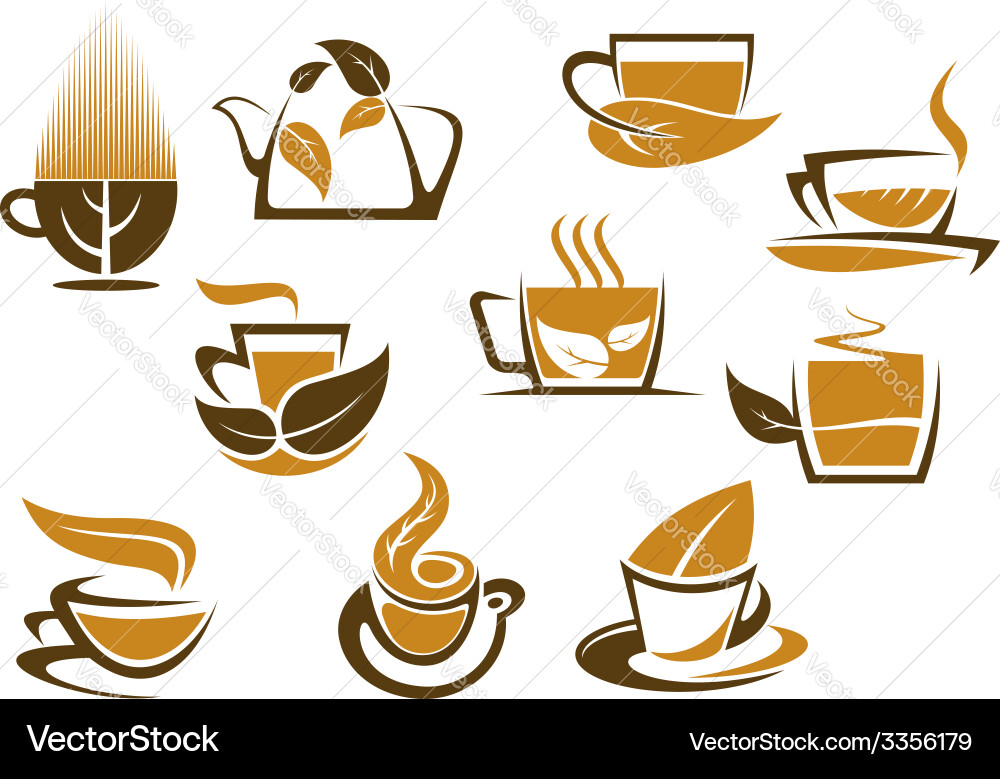 Herbal tea symbols and emblems Royalty Free Vector Image