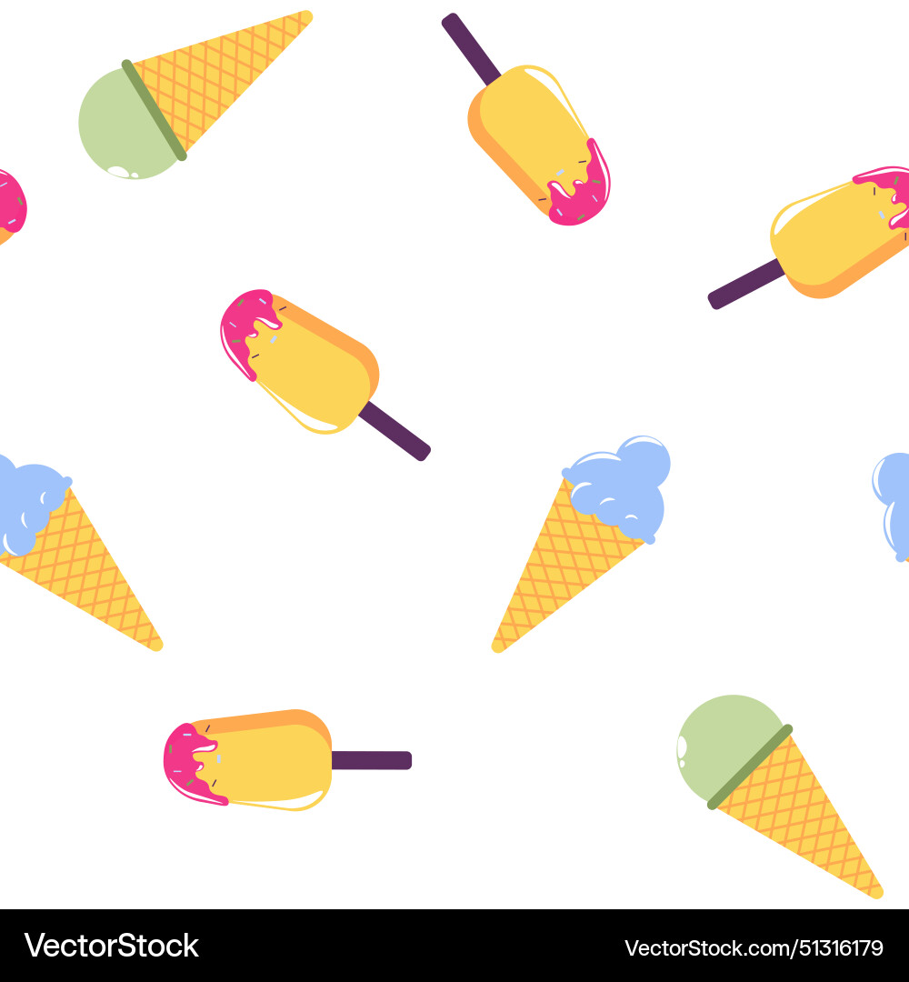 Ice cream seamless pattern white background Vector Image