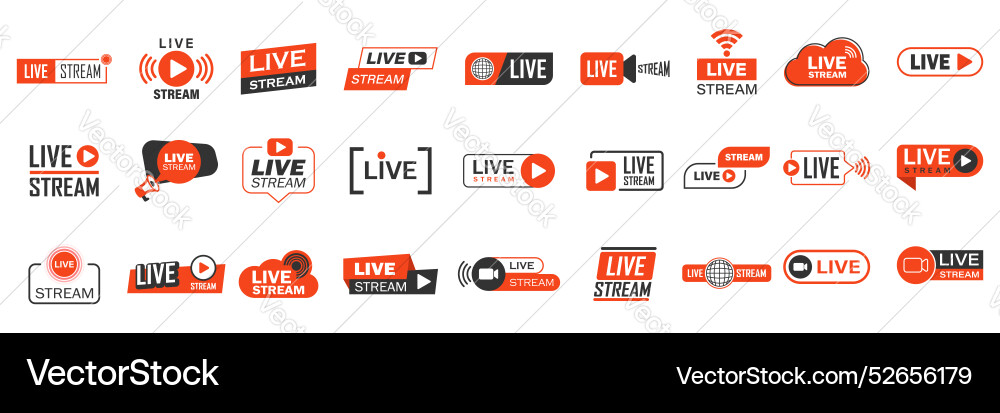 Live stream button icon set in flat style webinar Vector Image