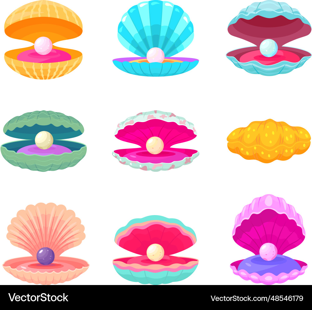 Pearls in shells decorative cartoon shell Vector Image