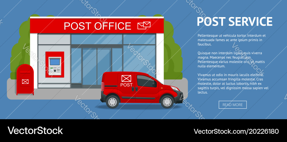 Banner post office service with postman riding car