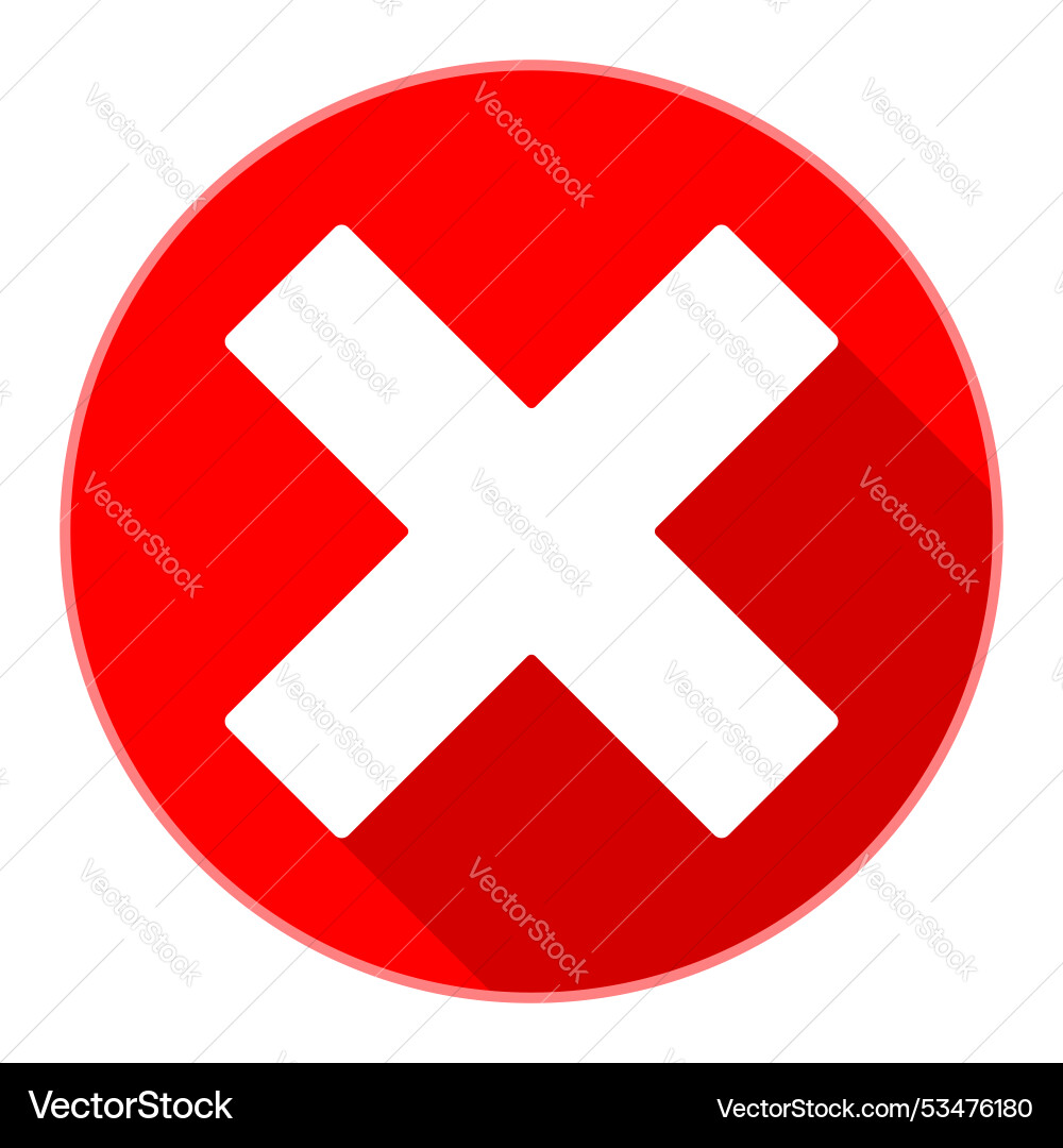 Circle red x mark icon symbol flat Royalty Free Vector Image