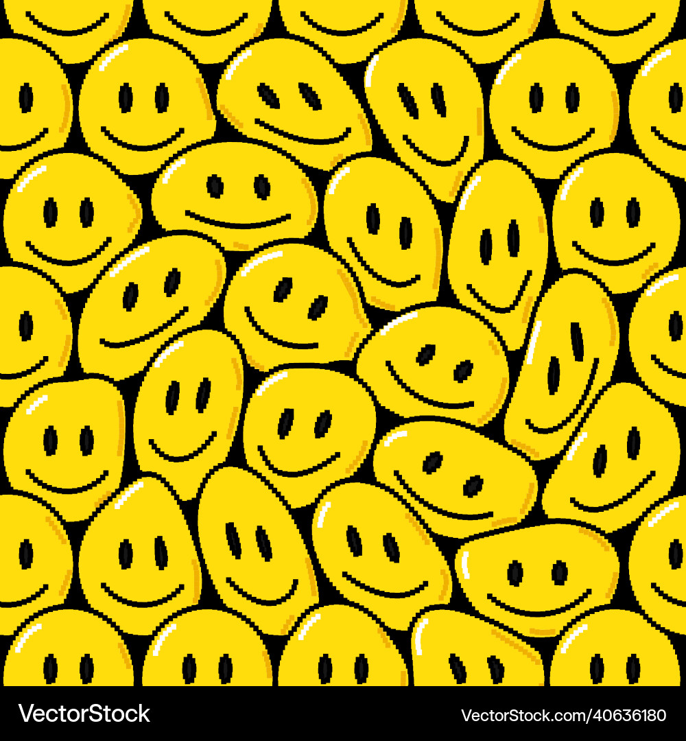 Funny trippy smile melt face pixel art icon Vector Image