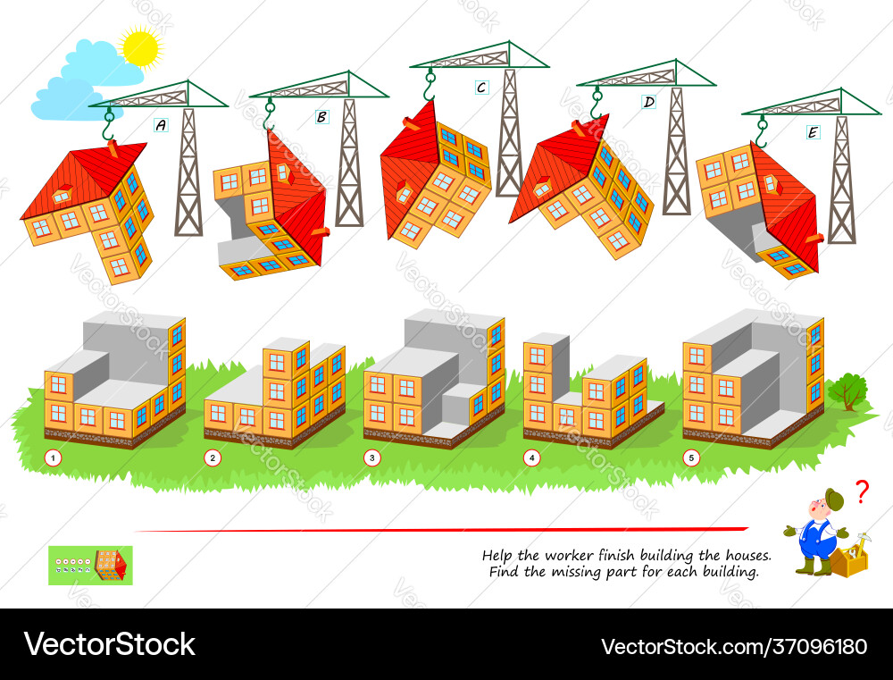 Logic game for smartest 3d puzzle help worker Vector Image