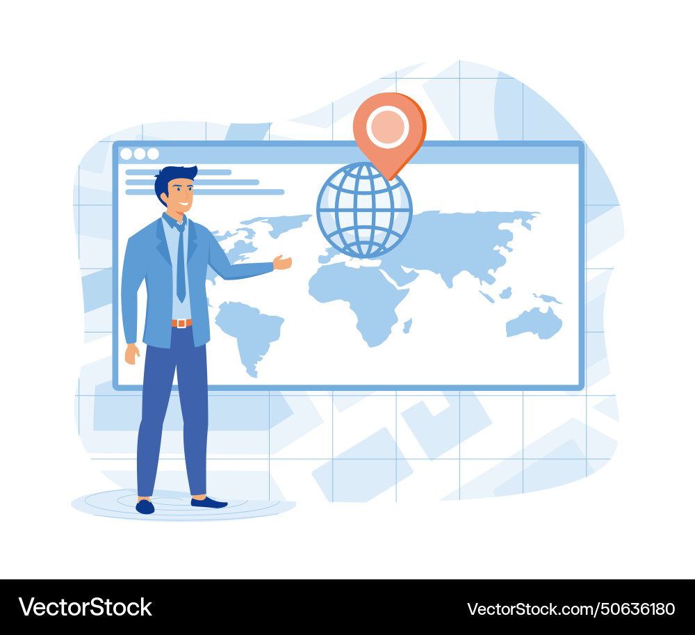 Set geo location concept tiny male searching Vector Image