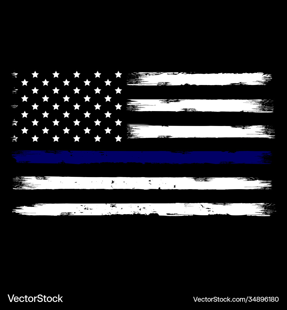 Us police flag distreesed blue line Royalty Free Vector