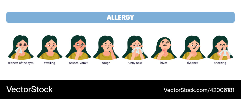 Allergy symptoms icon set Royalty Free Vector Image