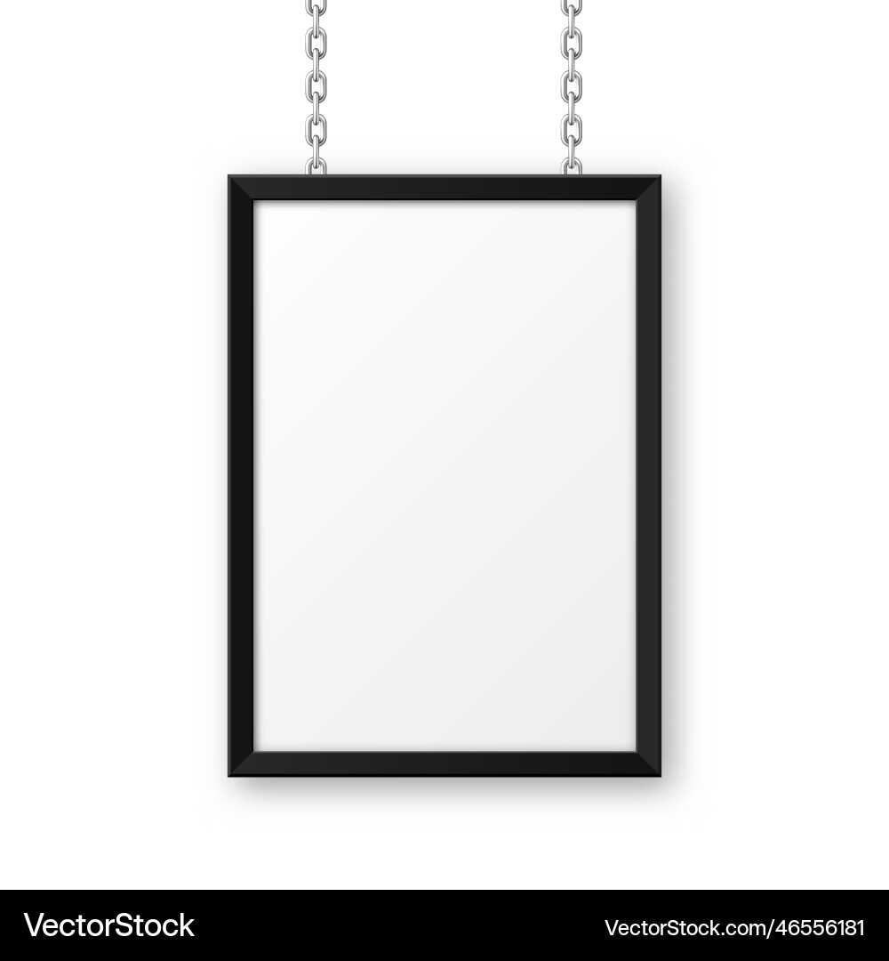 Black signboard hanging on a metal chain Vector Image