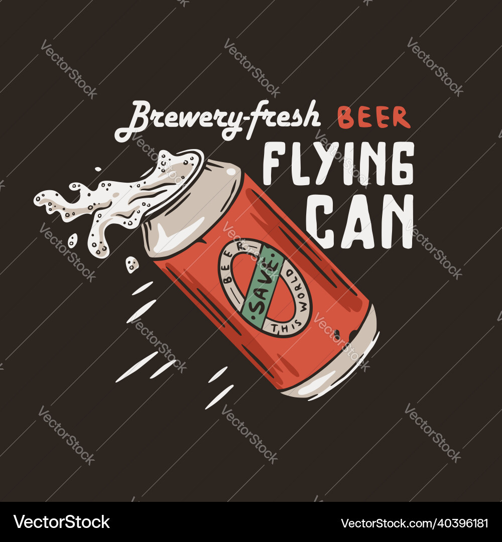 Flying beer can with foam for print tin Royalty Free Vector