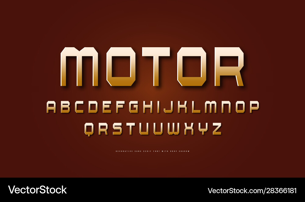 Golden colored square sans serif font Royalty Free Vector