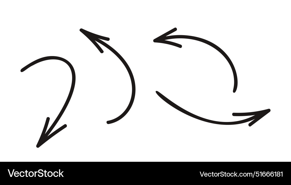 Hand drawn set of three black arrows doodled Vector Image