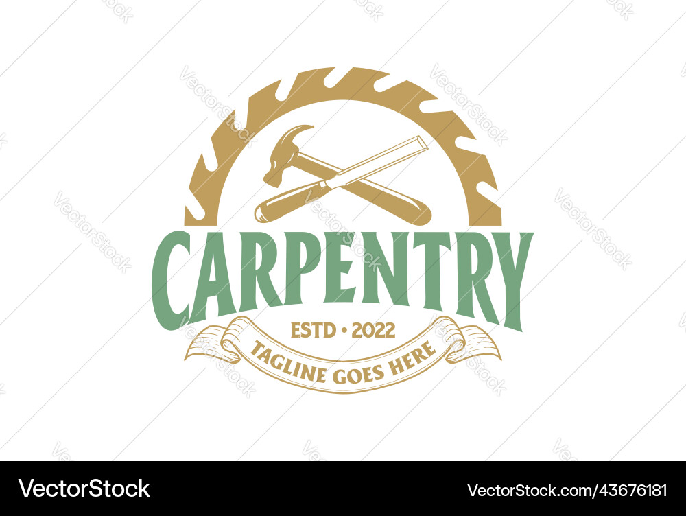 Vintage Round Saw & Tools Logo Royalty Free Vector Image