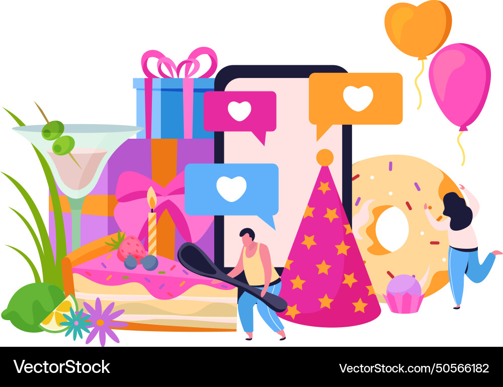 Birthday likes flat background Royalty Free Vector Image