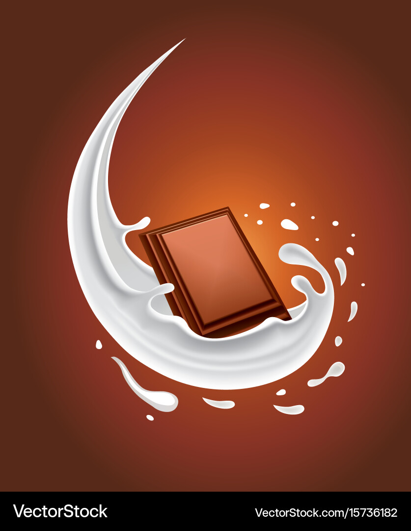 Fresh milk splash with piece of chocolate Vector Image