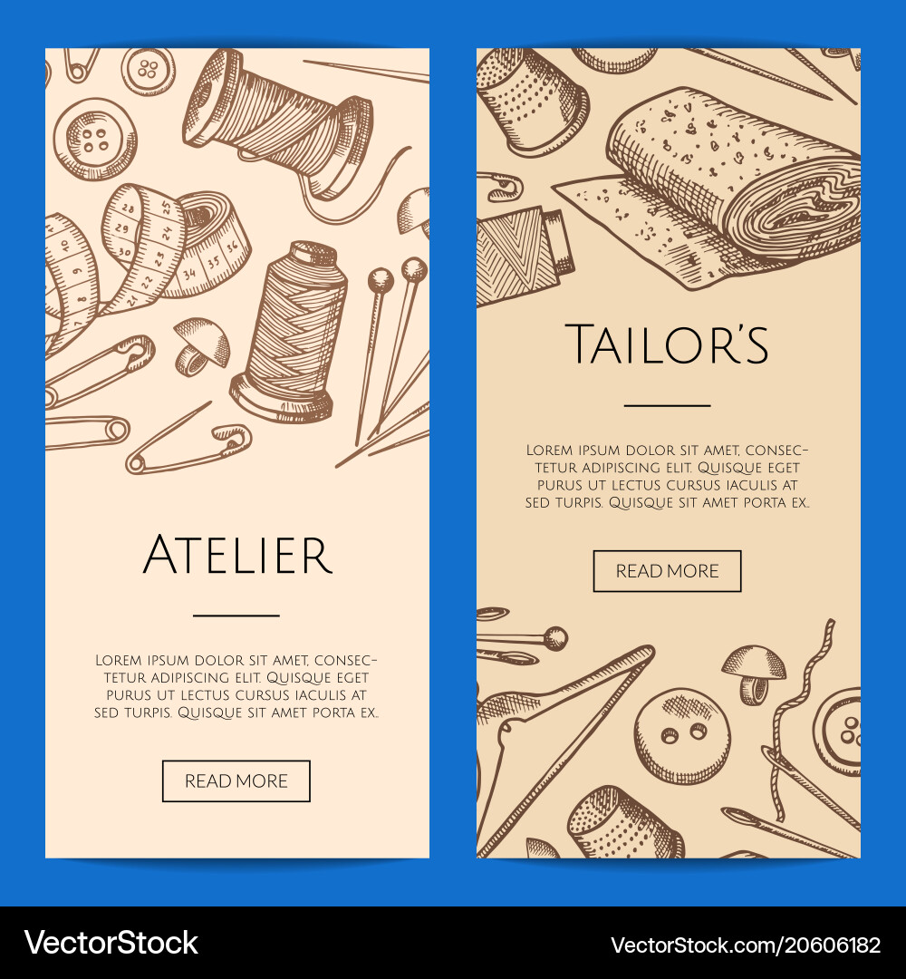 Hand drawn sewing elements banners Royalty Free Vector Image