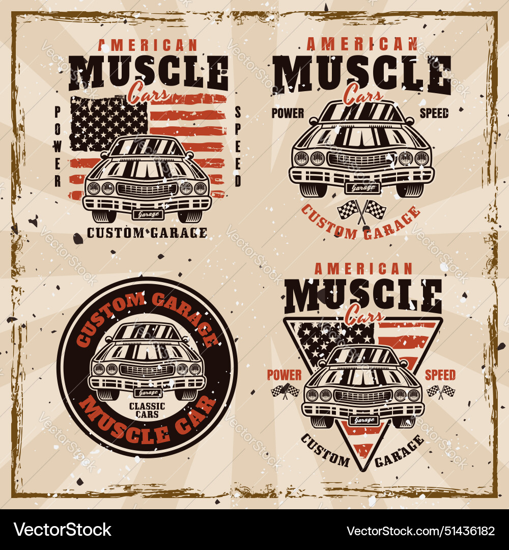 Muscle car set of emblems labels badges Royalty Free Vector