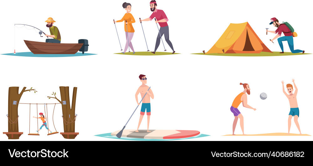 Outdoor activities tourism exploration hiking Vector Image