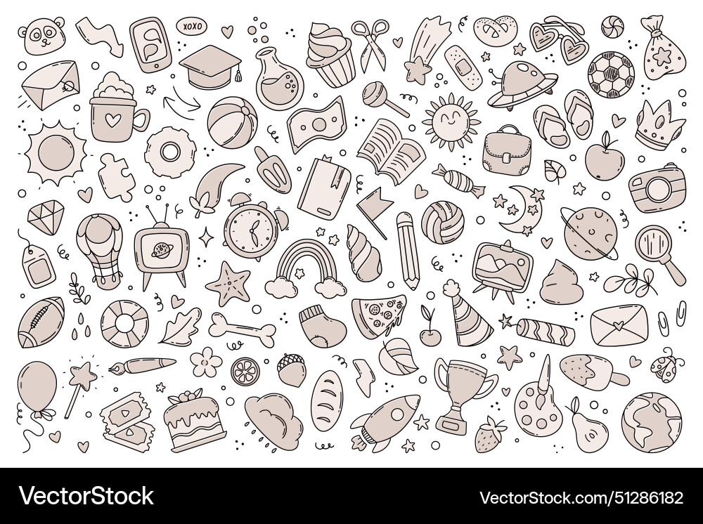 Ute doodle sketch drawing elements for kids Vector Image