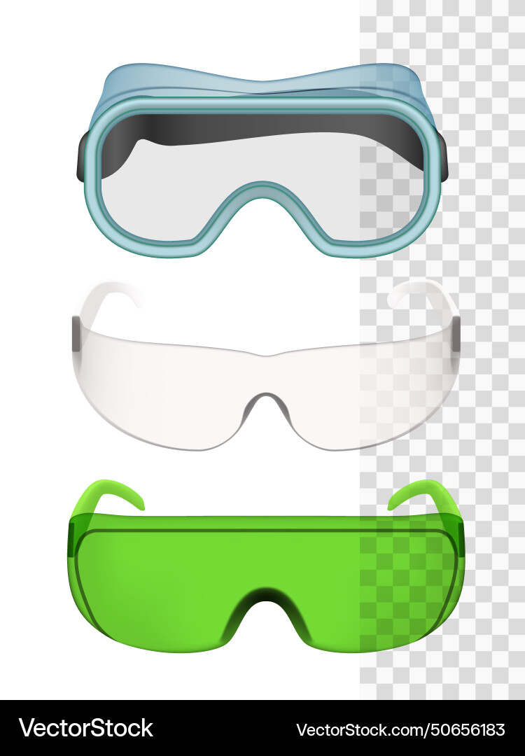 3d color plastic worker transparent glasses set Vector Image