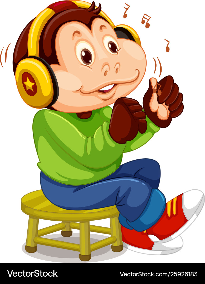 Monkey listening to music Royalty Free Vector Image