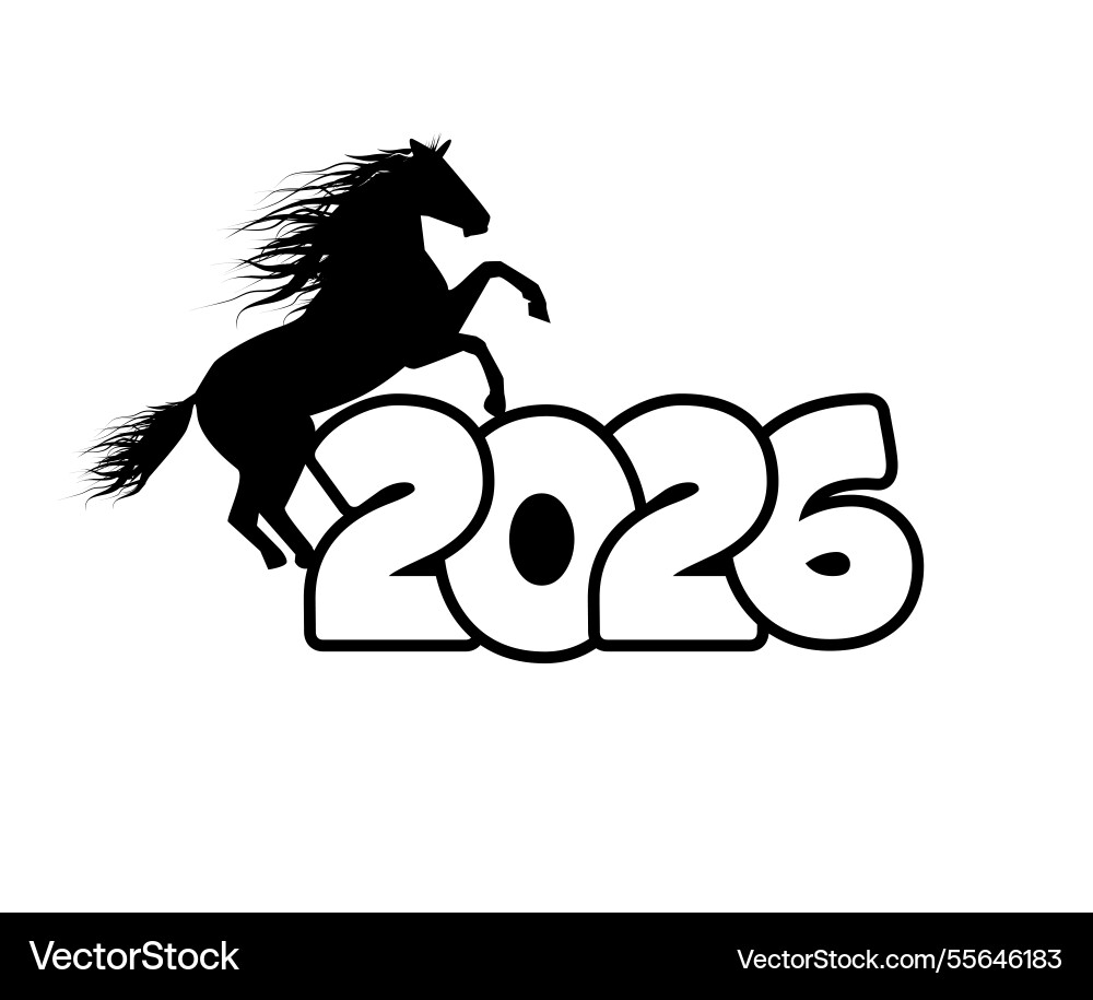 Year 2026 horse hand drawing not ai Royalty Free Vector
