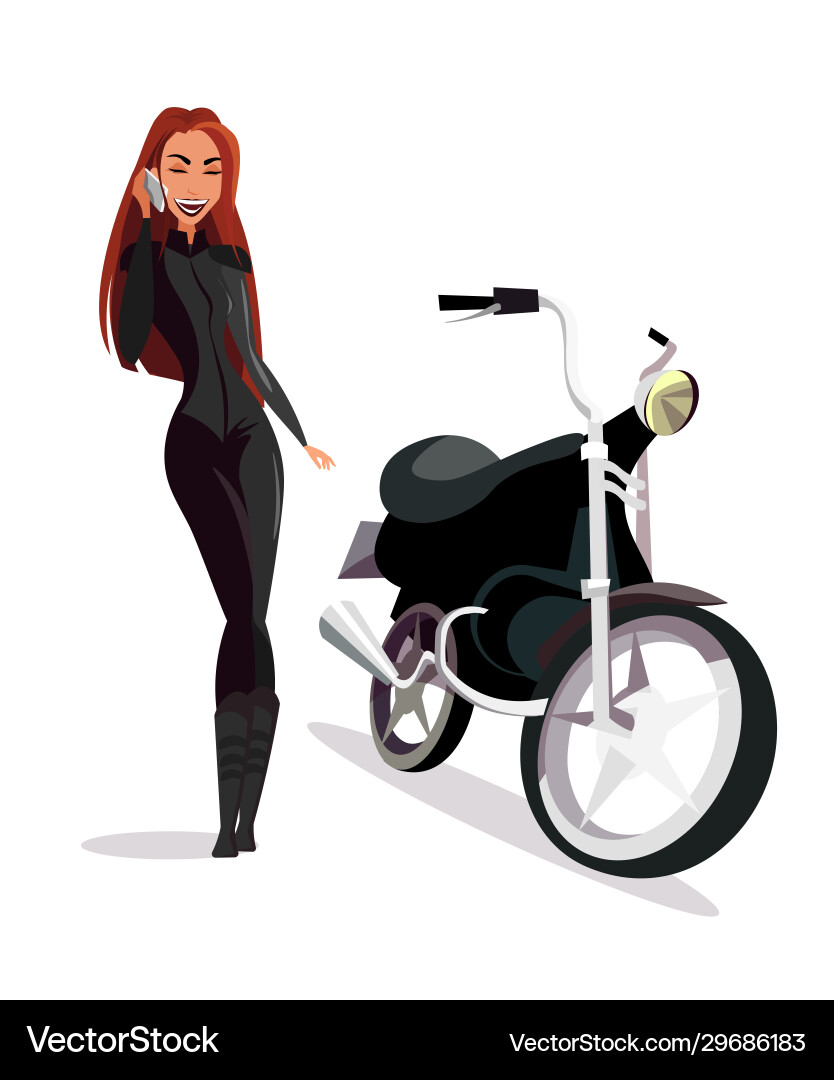 Young lady biker flat Royalty Free Vector Image