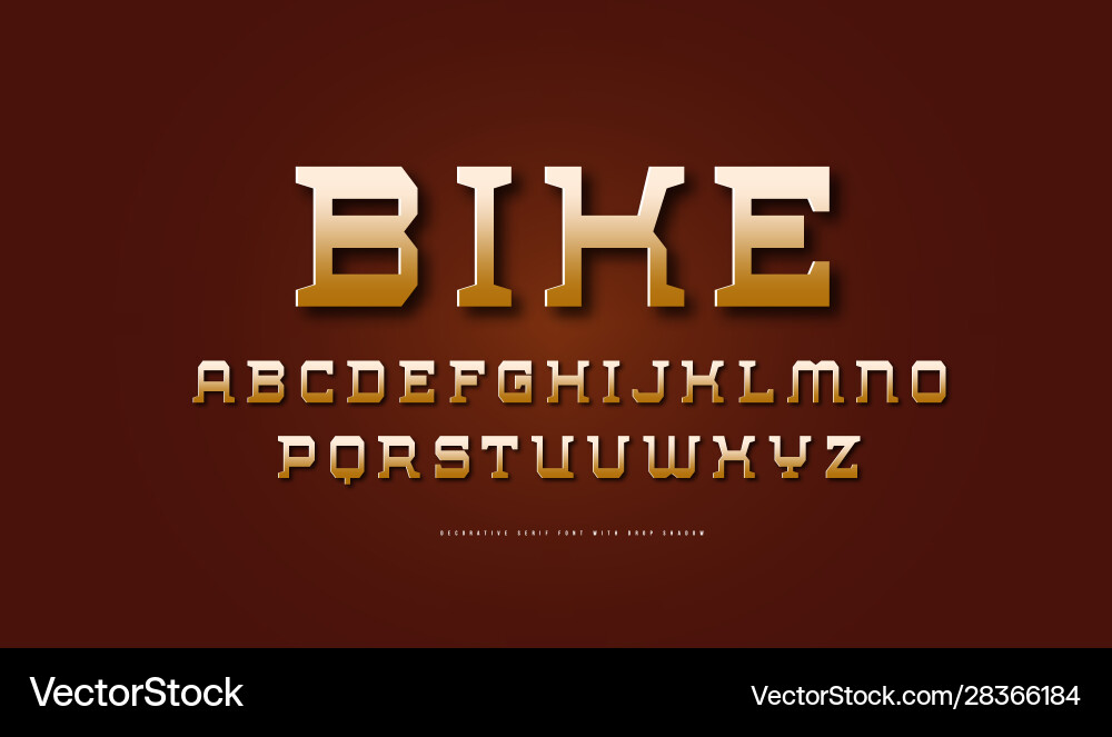 Golden colored square serif font Royalty Free Vector Image